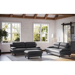 COTTA 3-Sitzer &raquo;Pike, B: 218 cm&laquo; mit Metallf&uuml;&szlig;e, wahlweise auch in Echtleder grau GEDECKTES RINDSLEDER B/H/T: 218cm x 90cm x 95cm, Leder PAMPAS