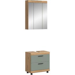 Welltime Badm&ouml;bel-Set &raquo;SIENA, 2 tlg., Waschbeckenunterschrank auf Rollen & Spiegelschrank&laquo; TOPSELLER!, 2 Stk. tlg. gr&uuml;n Holzwerkstoff B/H/T: 60cmcm x 