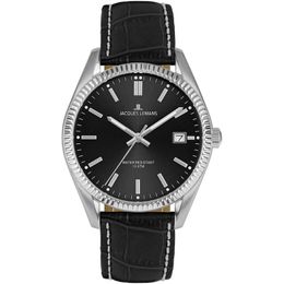 Jacques Lemans Herren Quarzuhr &raquo;Derby&laquo; Armbanduhr, Herrenuhr, Damenuhr, Lederarmband, Datum schwarz Einheitsgr&ouml;&szlig;e