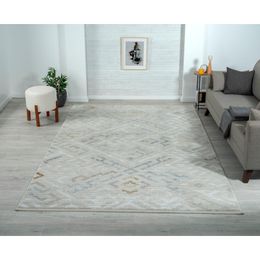 MyFlair Teppich &raquo;My Type&laquo; rechteckig 10 mm H&ouml;he Kurzflor, Ethno-Style, besonders weich durch Microfaser, mit Fransen beige Polyester B : 200cm 1 Stk., 10mm, L