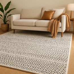 MyFlair Wollteppich &raquo;Wooly Nature&laquo; rechteckig 10 mm H&ouml;he Handwebteppich, reine Wolle, Scandi Design, handgewebt, Wohnzimmer wei&szlig; Baumwolle, Wolle B : 200cm 1 