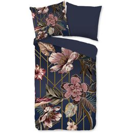 PURE luxury collection Wendebettw&auml;sche &raquo;Jos&laquo; 2 Stk. Mikrofaser, Pflegeleicht, Rei&szlig;verschluss, Wendeoptik, Blume, Blau blau Microfaser, Obermaterial: 