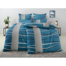 OTTO home Bettw&auml;sche &raquo;Renu in Gr. 135x200 oder 155x220 cm&laquo; 2 Stk. Bettw&auml;sche aus Baumwolle, grafische Bettw&auml;sche mit Wellen-Design blau Linon, 