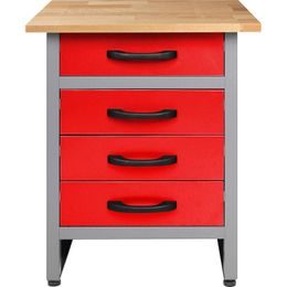 ONDIS24 Werkbank &raquo;Bernd&laquo; Set, h&ouml;henverstellbar, 4 Schubladen, ca. 60x60x85 cm rot Edelstahl Einheitsgr&ouml;&szlig;e