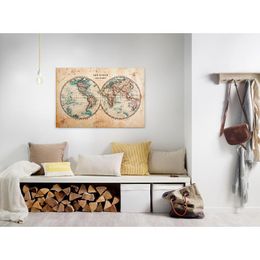 A.S. Cr&eacute;ation Leinwandbild &raquo;Hemispheres&laquo; Kunst 1 Stk. tlg. Atlas Weltkarte Antik Vintage Keilrahmen Leinwand-Bild Wohnzimmer Wand beige Massivholz, Stahl B/H/T: 