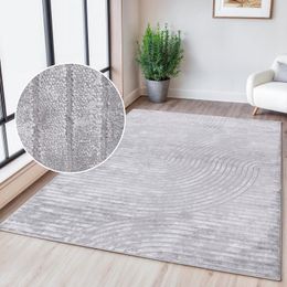 OTTO home Teppich &raquo;Luvu, mit Hoch-Tief-Struktur&laquo; rechteckig 12 mm H&ouml;he Modernes Design, Boho-Charme, dezenter Glanz, Wohnzimmer, Schlafzimmer grau 