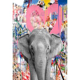 Leinwandbild &raquo;Pop Art Elefant Pink auf Keilrahmen gespannt&laquo; 1 Stk. tlg. Kunstdruck Wandbild Bild in verschiedenen Formaten bunt Leinen B/H/T: 60cm x 