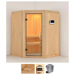 Karibu Sauna &raquo;Larin&laquo; Set, Ofen 9 kW Bio externe Strg easy beige Bio-Kombiofen, externe Steuerung, 9 kW