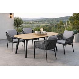 Destiny Garten-Essgruppe &raquo;LUCCA SAN MARINO 4 Se + Tisch OV 180x90cm holzf./ taupe&laquo; Set, Aluminium, Rope, Polywood Aluminium, Wicker/Kunststoffgeflecht B/H/T: 