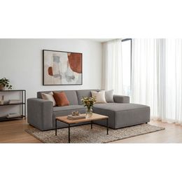 OTTO home Ecksofa &raquo;Avelin, 228 cm, L-Form, Chenille, Struktur-Boucle&laquo; mit Wellenunterfederung, Kedernaht, bodentief, Skandi-Design grau 100% Polyester