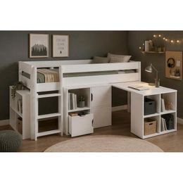 OTTO home Hochbett &raquo;Robin, Massivholz, Schreibtisch & Stauraum, seitenverkehrt montierbar&laquo; FSC -Kiefer, ausziehbarer Tisch, 2 Kommoden & flexible 
