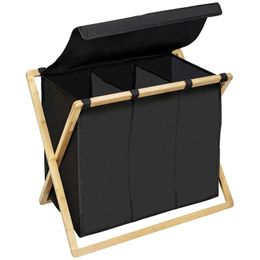 Wenko W&auml;schesortierer &raquo;Trio Ecori&laquo; schwarz Bambus, Polyester 93 l