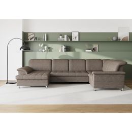 DOMO collection Wohnlandschaft &raquo;FRANZI optional mit Bettfunktion, Bettkasten & Kopfteilverstellung&laquo; U-Form, Recamiere links, beige-braun, B/T: 352/214
