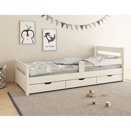 OTTO home Kinderbett &raquo;"TIMMO ", inklusive 3 Schubk&auml;sten&laquo; bodentief, mit Rausfallschutz, zertifiziertes Massivholz wei&szlig; Liegefl&auml;che L&auml;nge B: 200cm x 