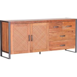 GUTMANN FACTORY Sideboard &raquo;Alvara&laquo; Kommode mit Rattan Geflecht grau Massivholz, Metall B/H/T: 175cm x 80cm x 47cm, 4 Stk., Akazie, 2 Stk.