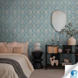 Livingwalls living walls Vliestapete &raquo;DesignDrop vorgeleimte Tapete Barock Mustertapete Blau Braun&laquo; matt strukturiert Vliestapete vorgekleistert Ornamente f&uuml;r 