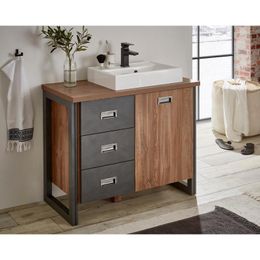 Home Affaire Waschtisch &raquo;Detroit, Unterschrank mit Apothekergriff, Badschrank, Industrialdesign&laquo; Eiche Dekor, mit Stauraum, inkl. Mineralguss-