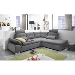 ED EXCITING DESIGN Ecksofa &raquo;Jakarta L-Form&laquo; mit Bettfunktion, Armteilverstellung, Kopfst&uuml;tzen & 2 Nierenkissen grau Lederl.: 40% Polyurethan, 40% 