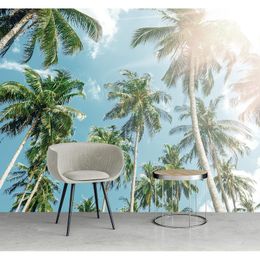queence Fototapete &raquo;Palmen mit Himmel&laquo; Motiv bedruckt realistisch glatt Wandpaneele, selbstklebend, Tapete, Sticker, Wanddeko, XXL-Fotomotiv blau 