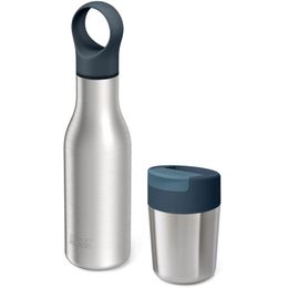 Joseph Joseph Isolierflasche &raquo;Refill Reuse Repeat&laquo; (Flaschen 500 ml und Becher 340 ml im Set), Vakuumisolierung grau Edelstahl 340ml