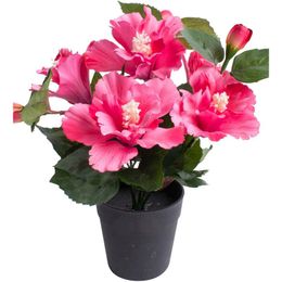 Kunstblume &raquo;Hibiskus im Topf&laquo; pink Kunststoff &Oslash;/H: 20cm x 27cm, 1 Stk.