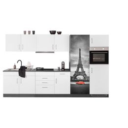 KOCHSTATION K&uuml;chenzeile &raquo;KS-Paris &ndash; K&uuml;chen mit einzigartigen Fotomotiven auf den Fronten&laquo; Breite 330 cm, wahlweise mit E-Ger&auml;ten und Induktion wei&szlig; B/