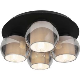 OTTO home Deckenleuchte &raquo;Tanissa mit Doppelschirm&laquo; E27 1 Stk. Deckenlampe rund Rauchglas, innen Stoffschirm, E27, Glasschirm, Textil schwarz 4, &Oslash; 20cm