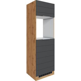 KOCHSTATION Backofenumbauschrank &raquo;KS-Luhe&laquo; 60 cm breit, hochwertige MDF-Fronten mit waagerechter Lisene grau MDF wotaneiche, B/H/T: 60cm x 200cm x 