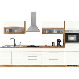KOCHSTATION K&uuml;chenzeile &raquo;KS-Wien&laquo; Breite 340 cm, wahlweise mit E-Ger&auml;ten und Induktion wei&szlig; B/H/T: 340cm x 60cm,mit Cerankochfeld (Schott)
