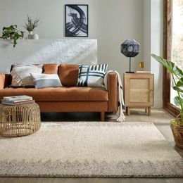 FLAIR RUGS Wollteppich &raquo;Minerals Border&laquo; rechteckig 3 mm H&ouml;he Wolle, Teppich mit Bord&uuml;re, Wohnzimmer, Schlafzimmer, Esszimmer beige Kunstfaser, Wolle 