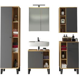 Home Affaire Badm&ouml;bel-Set &raquo;OSLO, Bad im skandinavischen Design, 5-teiliges Badezimmer&laquo; Set, 5 Stk. tlg. grau Holzwerkstoff B/H/T: 182cmcm x 197cmcm x 