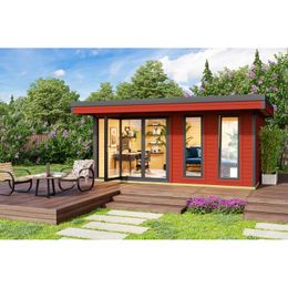Lasita Maja Gartenhaus &raquo;DOMEO 8 CARBONGRAU/ANTHRAZIT&laquo; Fundamentmass 5000 x 4000, Carbongrau rot Massivholz Fu&szlig;boden im Gartenhaus, ohne Dacheindeckung