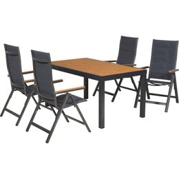 Merxx Garten-Essgruppe &raquo;Toledo&laquo; Set, 5 tlg. inkl. 4 Klappsessel, 1 Tisch braun Aluminium, Kunststoff, Polyester B/H/T: 58cm x 111cm x 69,5cm