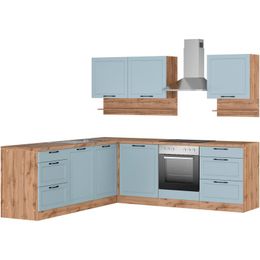 KOCHSTATION Winkelk&uuml;che &raquo;KS-Lana&laquo; Stellbreite 240/240 cm, wahlweise mit und ohne E-Ger&auml;te blau B/H/T: 240cm x 200cm x 240cm, ohne E-Ger&auml;te