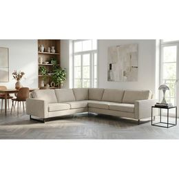 OTTO home Ecksofa &raquo;Pinto, XXL, 250/290 cm, langer Schenkel, Ottomane&laquo; Cord, Chenille, Lederoptik, mit Keder, Metallf&uuml;&szlig;e, Wellenunterfederung beige 100
