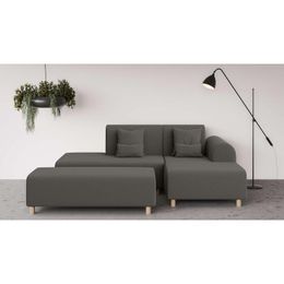 OTTO home Ecksofa &raquo;Suyala&laquo; L-Form mit Hocker grau 100% Polyester B/H/T: 258cm x 85cm x 168cm, Struktur, Recamiere rechts,mit Hocker