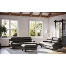 COTTA 3-Sitzer &raquo;Pike, B: 218 cm&laquo; mit Metallf&uuml;&szlig;e, wahlweise auch in Echtleder grau GEDECKTES RINDSLEDER B/H/T: 218cm x 90cm x 95cm, Leder PAMPAS
