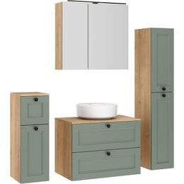 Nobilia Badm&ouml;bel-Set &raquo;Cascada&laquo; Set, inkl. Aufsatzwaschbecken und Spiegelschrank mit Beleuchtung, 4 Stk. tlg. gr&uuml;n B/H/T: 160cmcm x 184cmcm x 48,2cmcm