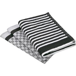 Ross Geschirrtuch &raquo;Exclusiv&laquo; 1x K&uuml;chen-Frottiertuch (Streifen) und 2 Geschirrt&uuml;cher (Karodesign) schwarz 100% Baumwolle, 50% Baumwolle, 50% Leinen 3 