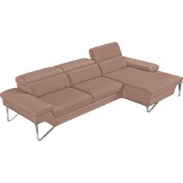 Egoitaliano Ecksofa &raquo;Princess, elegantes Designsofa mit erstklassigem Sitzkomfort, L-Form&laquo; mit Recamiere, inkl. Kopfteilverstellung, edle Designmetallf&uuml;&szlig;e rosa 