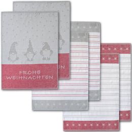 Dyckhoff Geschirrtuch &raquo;Wichtel, mit Schriftzug Frohe Weihnachten, Streifen und Sternen&laquo; mit 3 verschiedenen Motiven, Ma&szlig;e je Tuch ca. 50x70 cm, 100% Baumwolle 