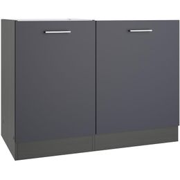 KOCHSTATION Sp&uuml;lenschrank &raquo;KS-Milan&laquo; Sp&uuml;lzentrum 110 cm, matte oder hochgl&auml;nzende Fronten grau Holzwerkstoff grafitgrau, B/H/T: 110cm x 82cm x 60cm, 