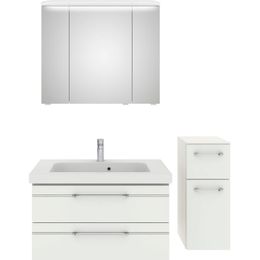Badm&ouml;bel-Set &raquo;Balto Sprint 3-teilig, Mineralmarmor-Waschtisch mit LED-Spiegelschrank&laquo; 4 Stk. tlg. wei&szlig; Holzwerkstoff B/H/T: 122cmcm x 200cmcm x 
