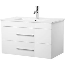 Welltime Waschtisch &raquo;Florenz Badm&ouml;bel Badschrank mit Waschbecken&laquo; Waschplatz mit 2 Ausz&uuml;gen und Softclose Breite 80cm wei&szlig; MDF B/H/T: 81cm x 50cm x 