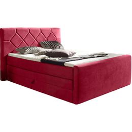 Home Affaire Boxspringbett &raquo;Atlanta&laquo; inklusive Topper und Bettkasten rot Kunststoff, Massivholz, Stoff Luxus-Microfaser Kunststoff Massivholz Stoff, 