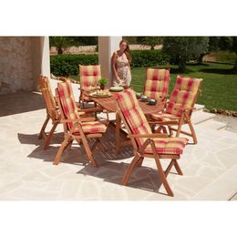 Merxx Garten-Essgruppe &raquo;Maracaibo&laquo; 6xKlappsessel, inkl. Auflagen, 1x Ausziehtisch 160(210)x90 cm, 13 Stk. tlg. Eukalyptusholz, FSC Mix, geeignet f&uuml;r 6