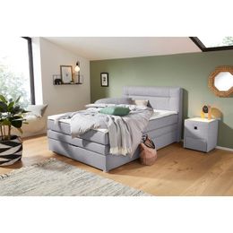 Jockenh&ouml;fer Boxspringbett &raquo;Carmen&laquo; mit Bettkasten und Topper, erh&auml;ltlich in 120 & 140cm Breite grau Strukturstoff, Liegefl&auml;che B/L: 140cm x 200cm, H2 + H2, 