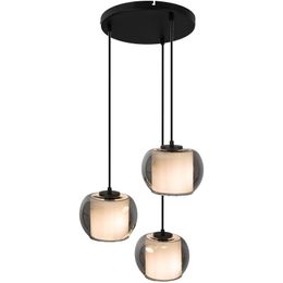 OTTO home Pendelleuchte &raquo;Tanissa mit Doppelschirm&laquo; E27 1 Stk. Pendellampe, 3er Rondell, Rauchglas, Stoffschirm, E27, Glasschirm schwarz 3, &Oslash; 20cm H: 