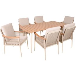Garden Pleasure Garten-Essgruppe &raquo;TULUM&laquo; Set, 13 tlg. mit Polsterung beige Aluminium, Baumwolle, Kunststoff B/H/T: 190cm x 92cm x 280cm, Polyester