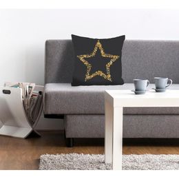 queence Dekokissen &raquo;Hanna&laquo; Kissenh&uuml;lle,Stern,Gl&auml;nzend,Weihnachten,Grauer Hintergrund gold Polyester B/L: 40cm x 40cm, 1 Stk.